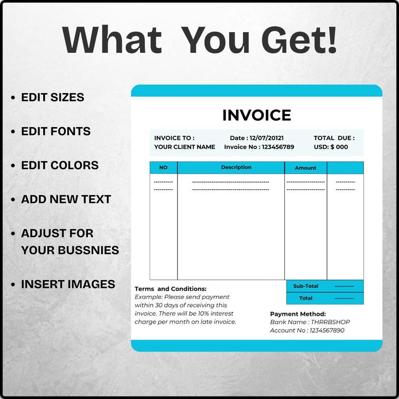 Editable Invoice Template, Small Business Custom Order Form, Printable ...