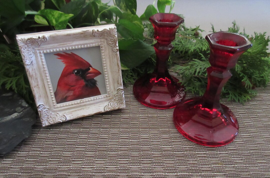 Vintage Pair of Ruby Red Glass Candlesticks Taper Candle Holders - Etsy