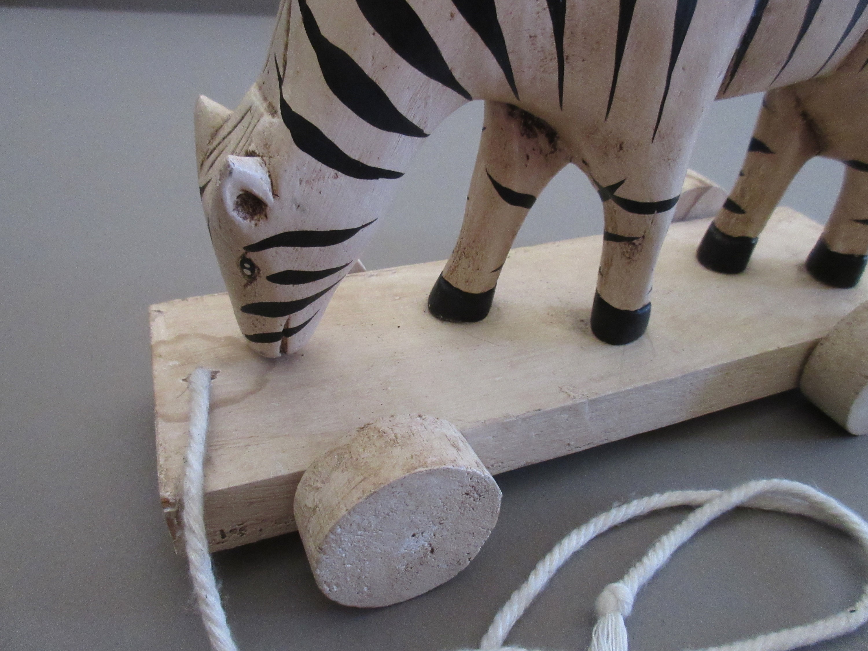 Hanford's Toys Vintage 1990s Wooden Carved Zebra Animal Pull Toy ...