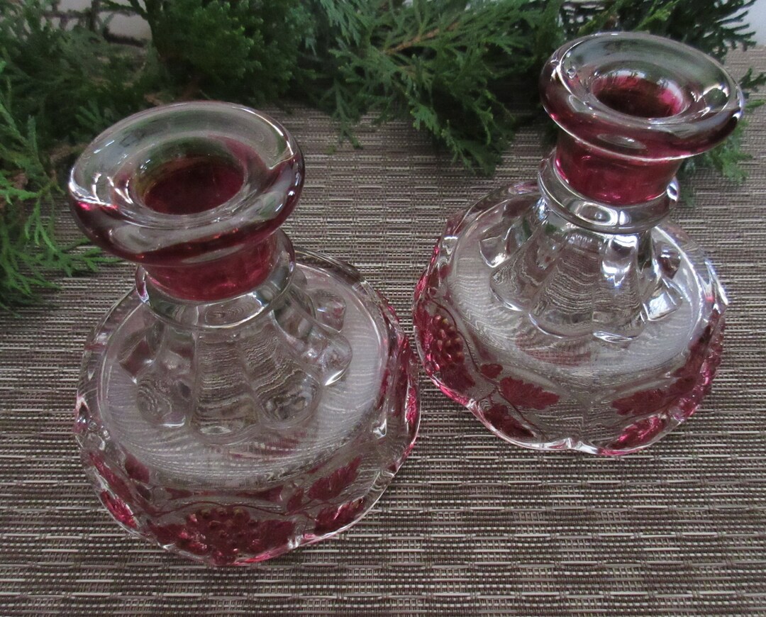 Vintage Pair of Westmoreland Ruby Flash Paneled Grape Taper Candle ...