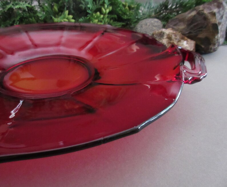 Vintage Red Ruby Footed Round Glass Cake Plate Platter With Handles - Etsy