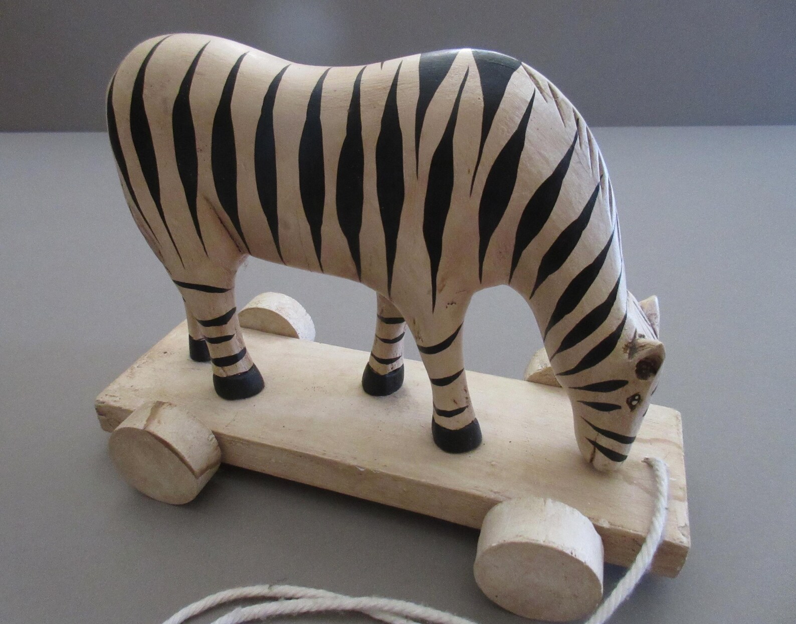 Hanford's Toys Vintage 1990s Wooden Carved Zebra Animal Pull Toy ...