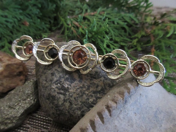 Vintage Sarah Coventry 1961 Amber Jet Gold Tone Filig… - Gem