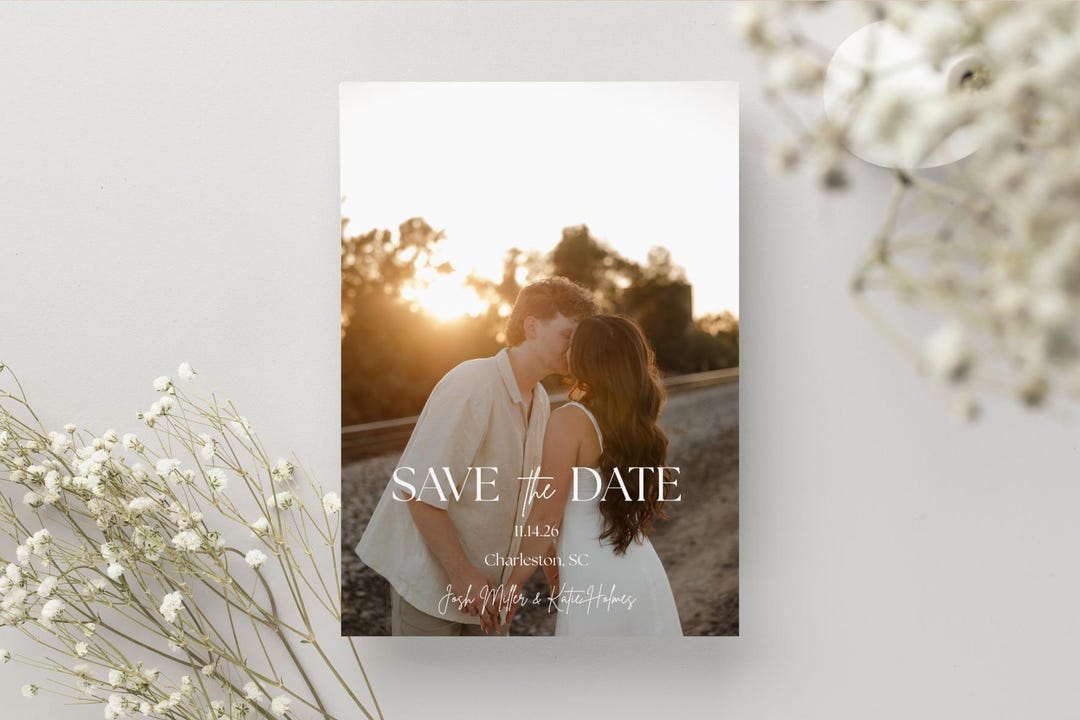 Modern Save the Date Photo Template: Editable Canva Design - Etsy