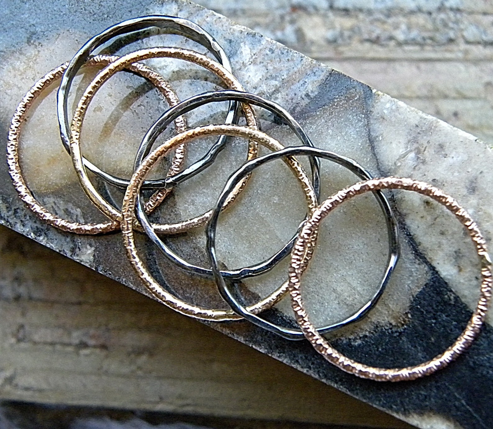 Contemporary Tri-color Stacking Rings in Rose Gold, Yellow Gold and ...
