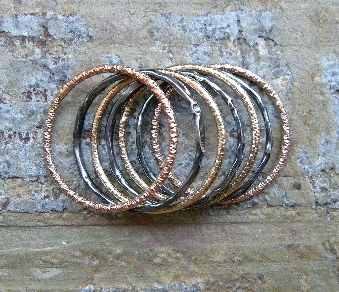 Contemporary Tri-color Stacking Rings in Rose Gold, Yellow Gold and ...