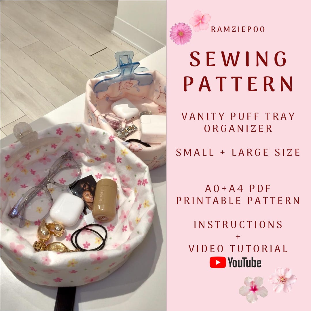 Vanity Puff Tray Organizer Sewing Pattern | 2 Sizes | A4 + A0 PDF - Etsy
