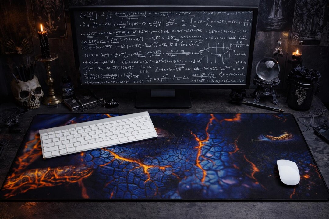 Lava Dragon Face Desk Mat | Blue Cracked Skin Gaming Mousepad - Etsy
