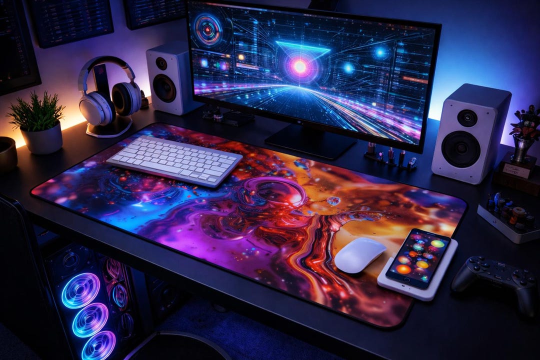 Colorful Abstract Liquid Bubbles Desk Mat | Vibrant Gaming Mousepad - Etsy