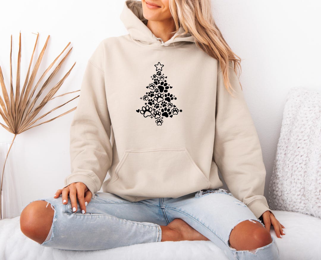 Paw Tree Hoodie, Xmas Dog Lover Jumper, Dog Mum Pullover, Cute Paw Tree ...