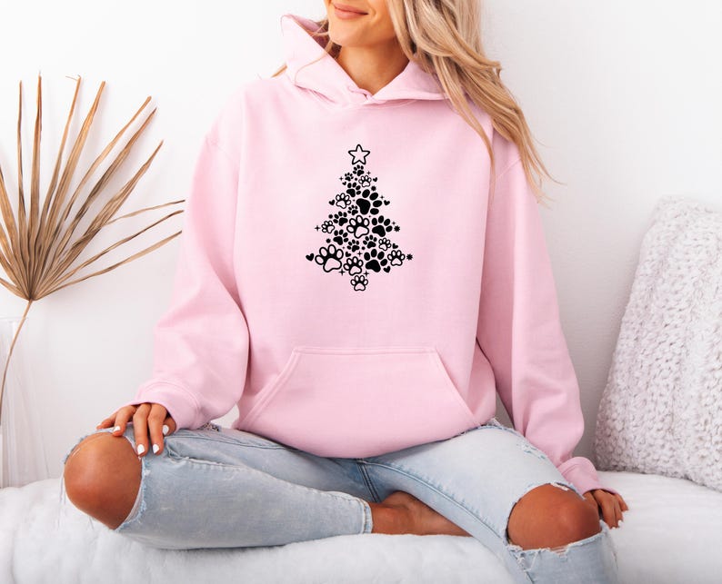 Paw Tree Hoodie, Xmas Dog Lover Jumper, Dog Mum Pullover, Cute Paw Tree ...