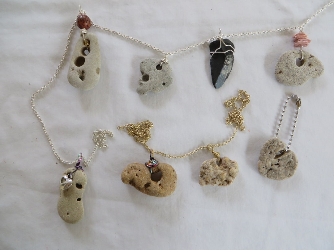Variety of Necklaces, Hag Stones, Key Chain, Stone, Necklace, Arrowhead ...