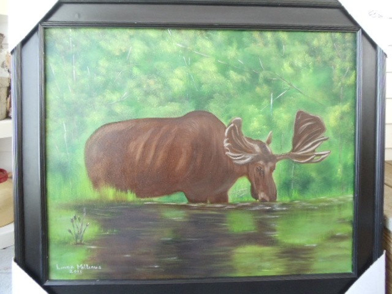 The MOOSE Oil Painting With Black Frame 24" X 30", Moose, Oil, Painting ...