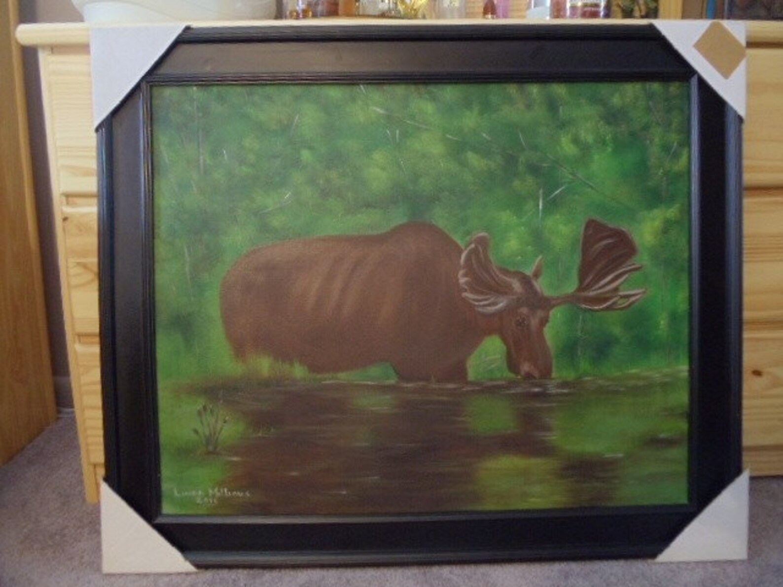 The MOOSE Oil Painting With Black Frame 24" X 30", Moose, Oil, Painting ...