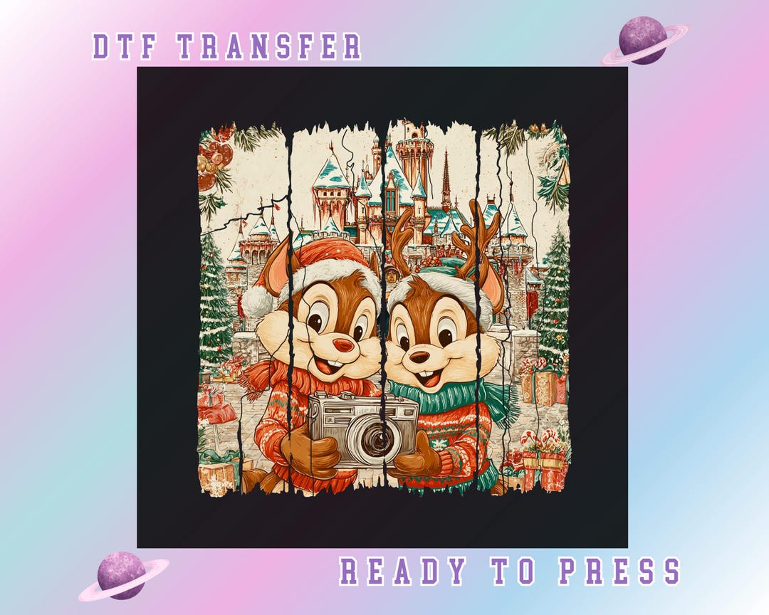 Christmas Chip and Dale Disney Castle DTF Transfer: Cute Reindeer ...