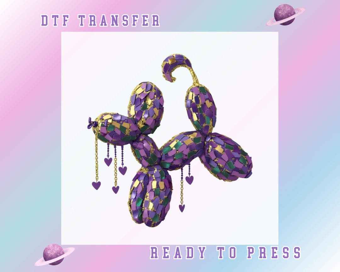 Mardi Gras Balloon Dog Brushstroke Dtf Transfer: Ready to Press - Etsy