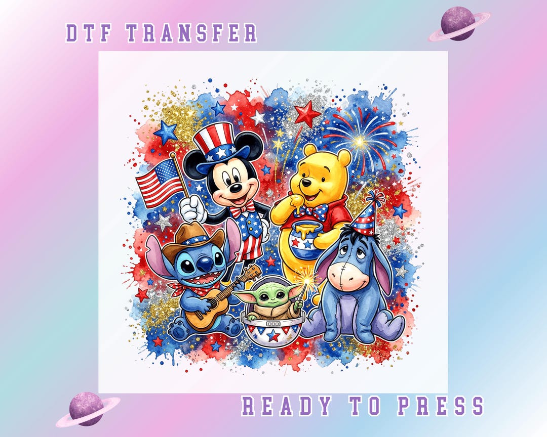 Disney 4th of July Mickey and Friends DTF Transfer, 250th Anniversary ...