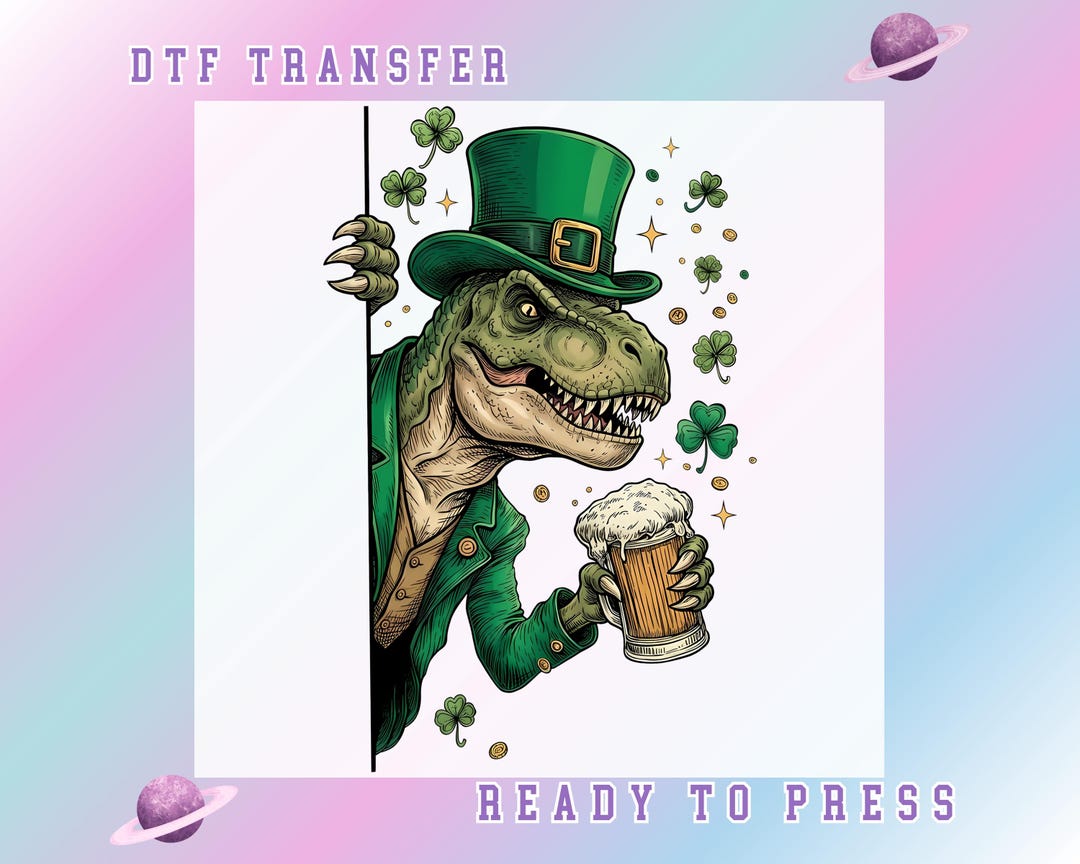 St. Patrick's Day Dinosaur DTF Print: Happy Irish Day Ready to Press - Etsy