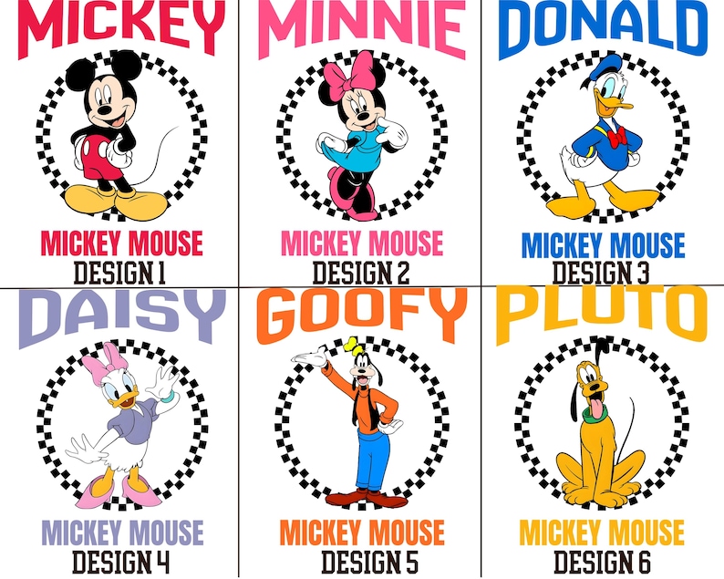 Disney Cartoon Checkered Character DTF Transfer, Family Matching Ready ...