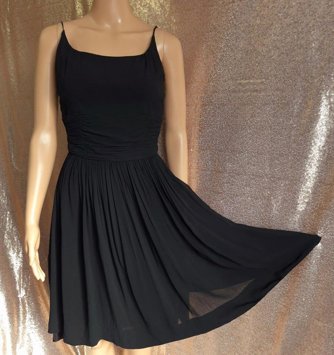 Mid-century Minimalist Vintage 1950s 60s LBD Sleeveless Black Chiffon ...