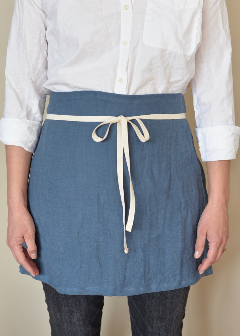 Blue Linen Apron, Cafe Apron, Half Apron - Etsy