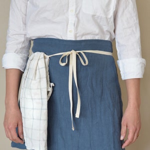 Blue Linen Apron, Cafe Apron, Half Apron - Etsy