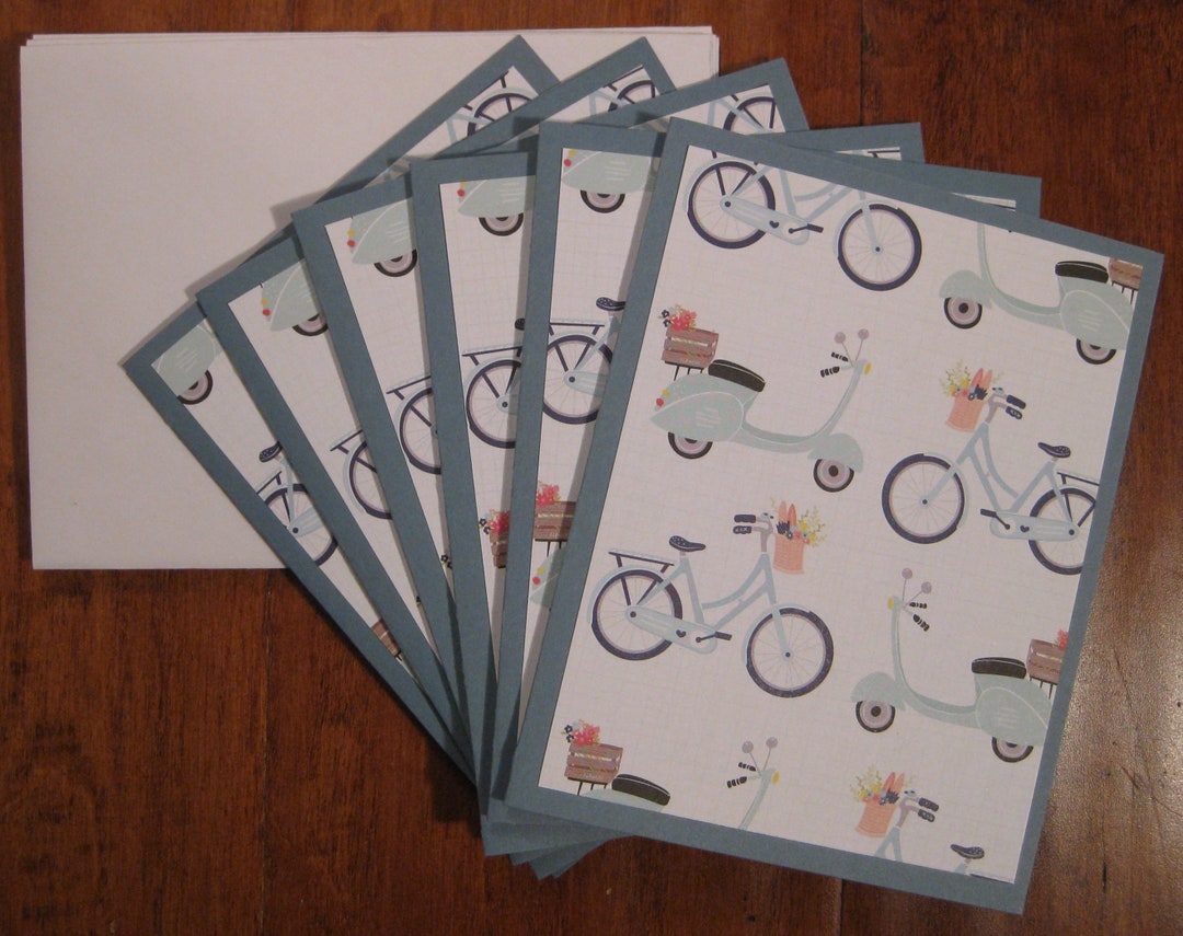Handmade Scooter & Bicycle Note Card Set: Slate Blue Stationery - Etsy