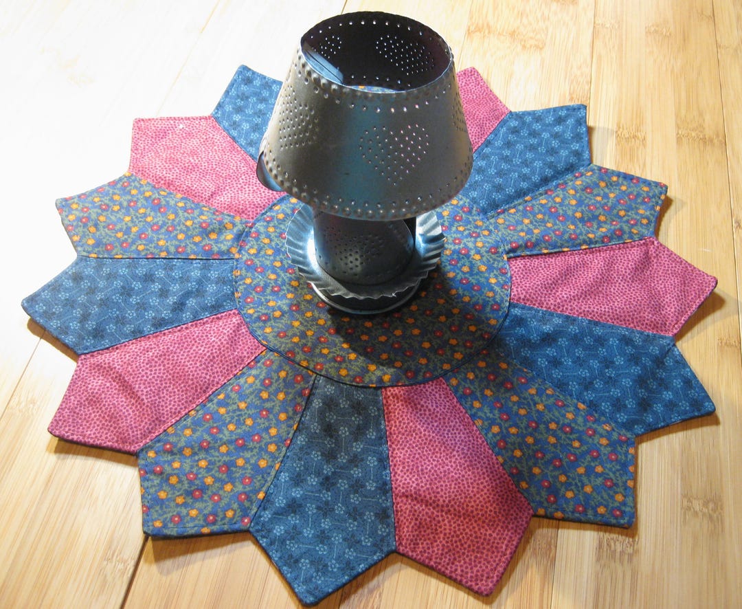 Teal Rustic Quilted Dresden Plate Table Topper: Reversible Centerpiece ...