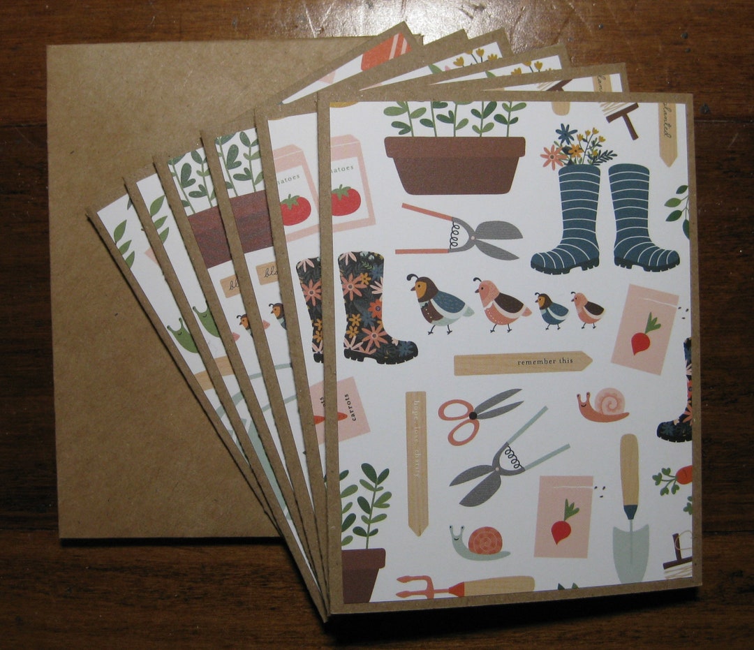 Gardening Note Card Set: Handmade Blank Cards With Envelopes - Etsy