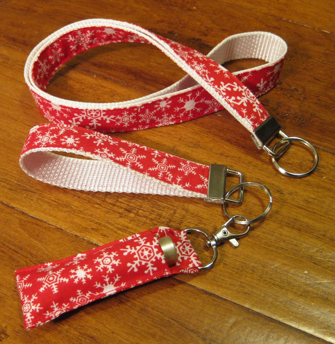 Red Snowflake Lanyard: Winter ID Badge & Chapstick Holder - Etsy