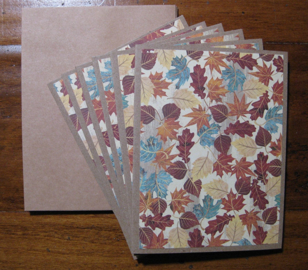 Handmade Fall Leaves Note Card Set: Thanksgiving Cards With Kraft ...