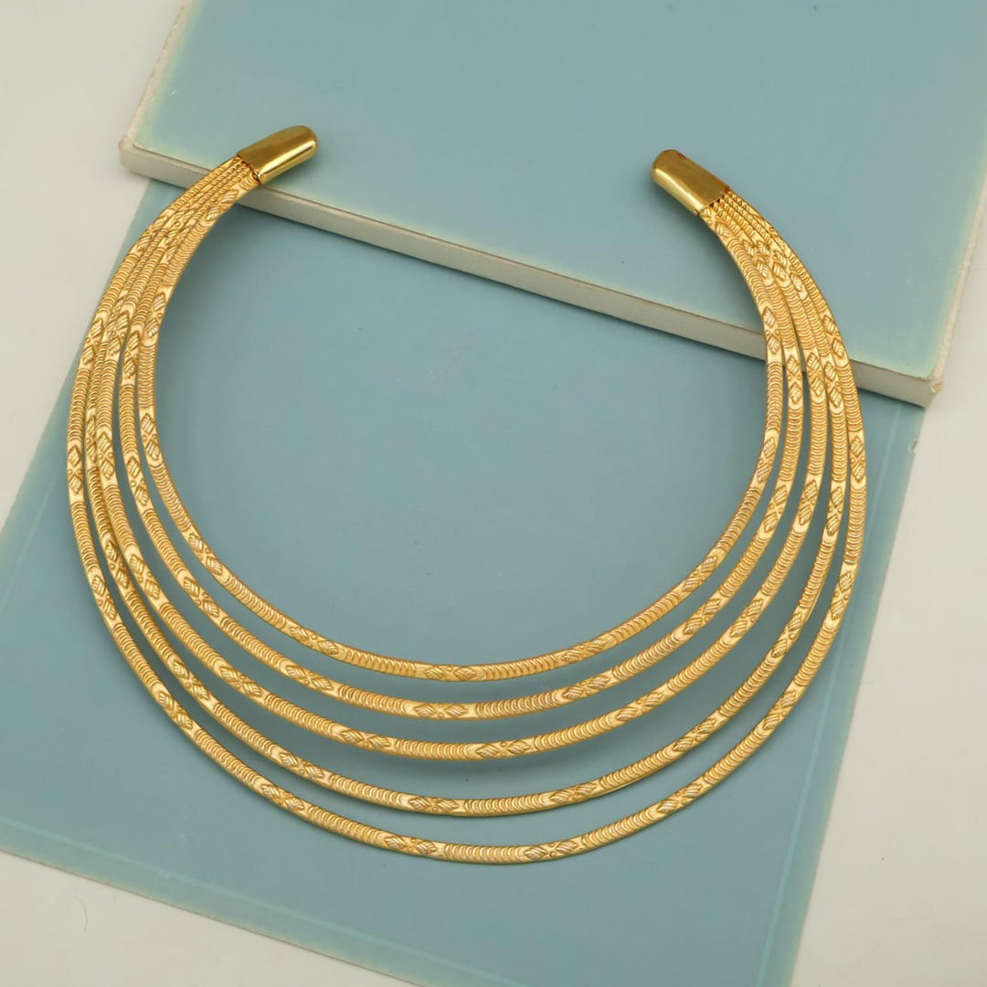 Chunky Multi-strand Gold Choker, Layered Wire Torque Necklace, Open ...