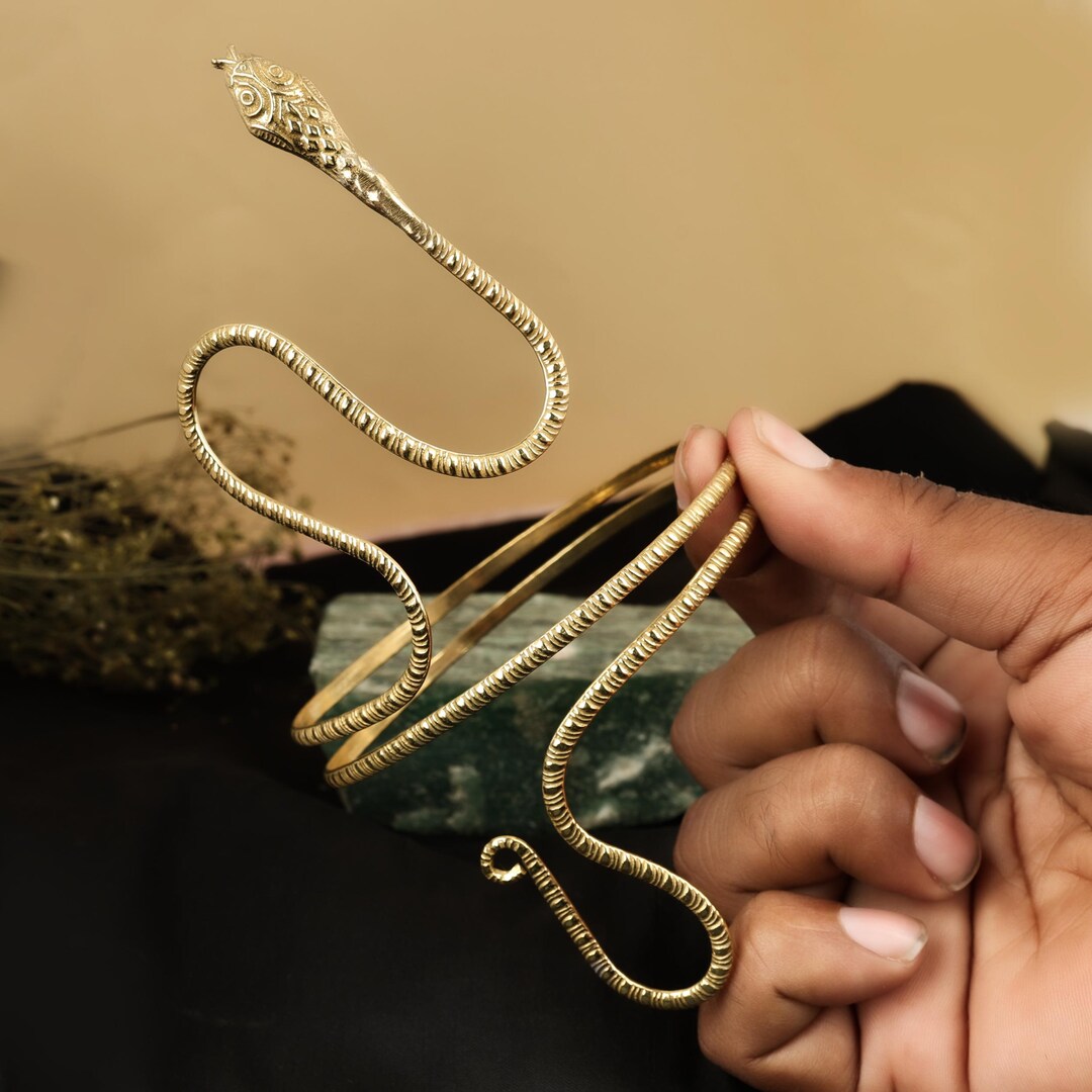 Gold Snake Arm Cuff Bracelet, Brass Serpent Armlet, Adjustable Upper ...