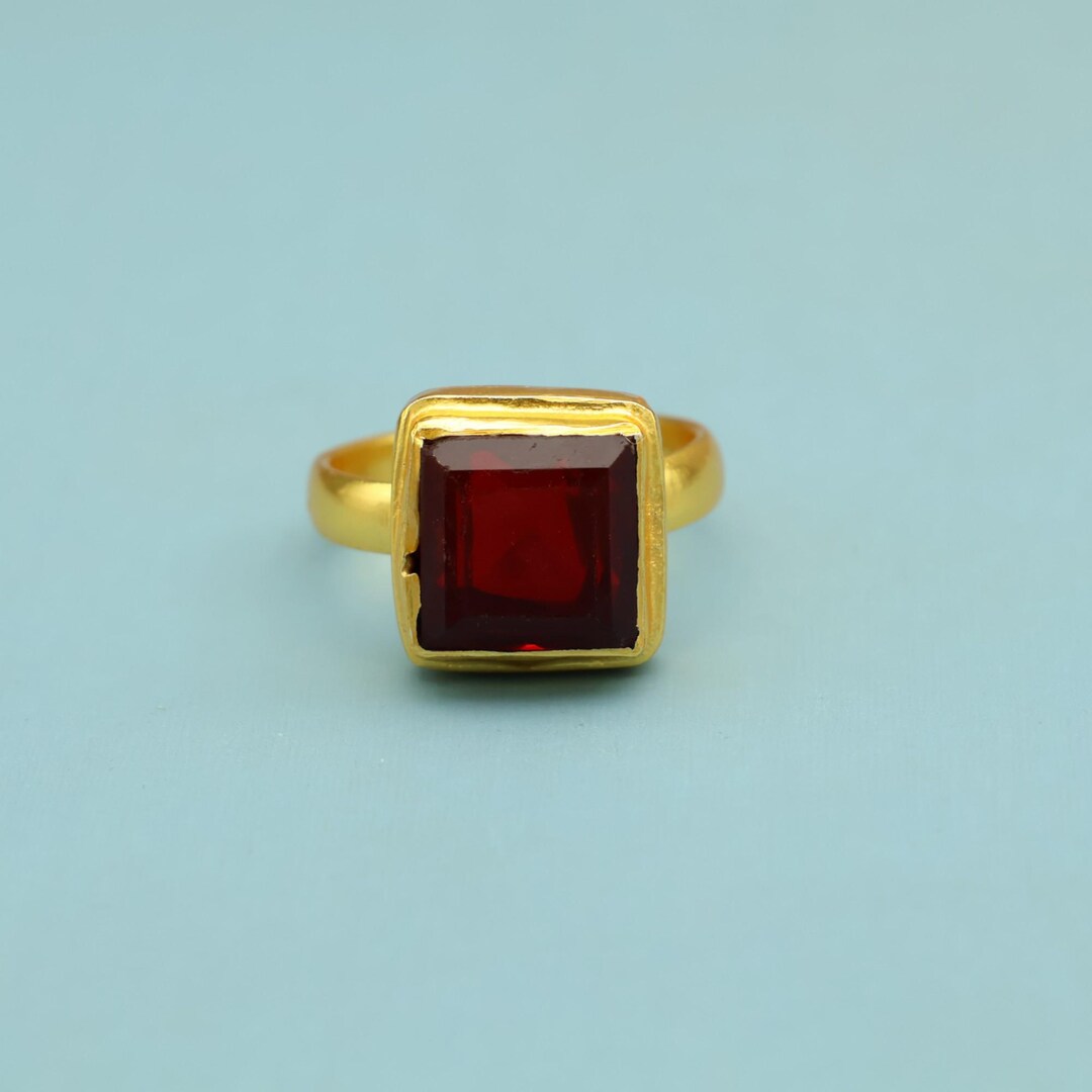 Gold Plated Garnet Ring: Square Gemstone Cocktail Ring - Etsy