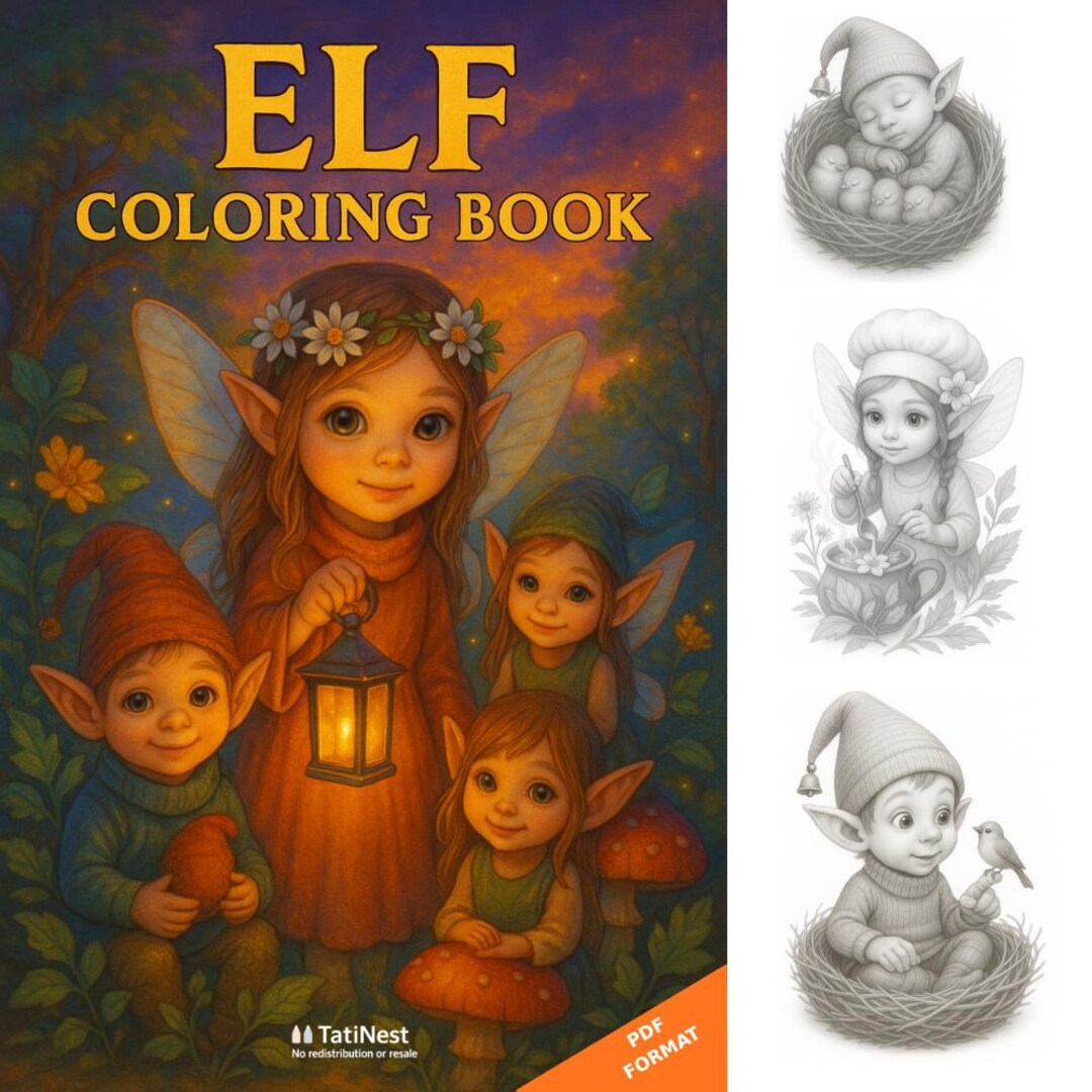 ELF Coloring Book: 30 Printable Coloring Pages (PDF Digital Download ...