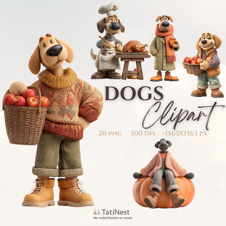 Autumn Dog Clipart Set - Cute Cartoon Dogs With Apples, Pumpkins ...