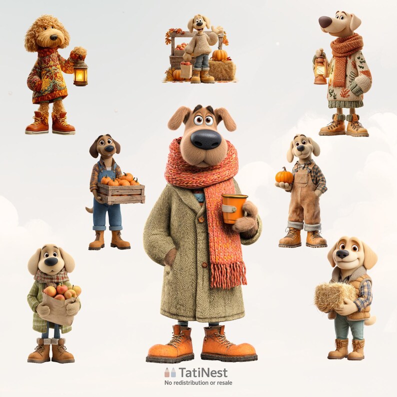 Autumn Dog Clipart Set - Cute Cartoon Dogs With Apples, Pumpkins ...
