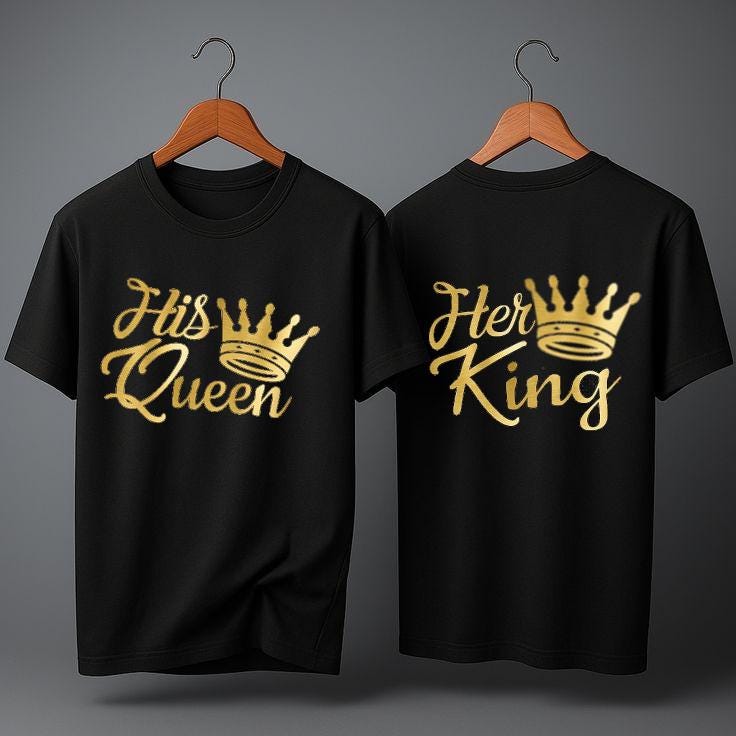 Her King & His Queen Matching Couple Shirts Design | Gold Crown PNG SVG ...