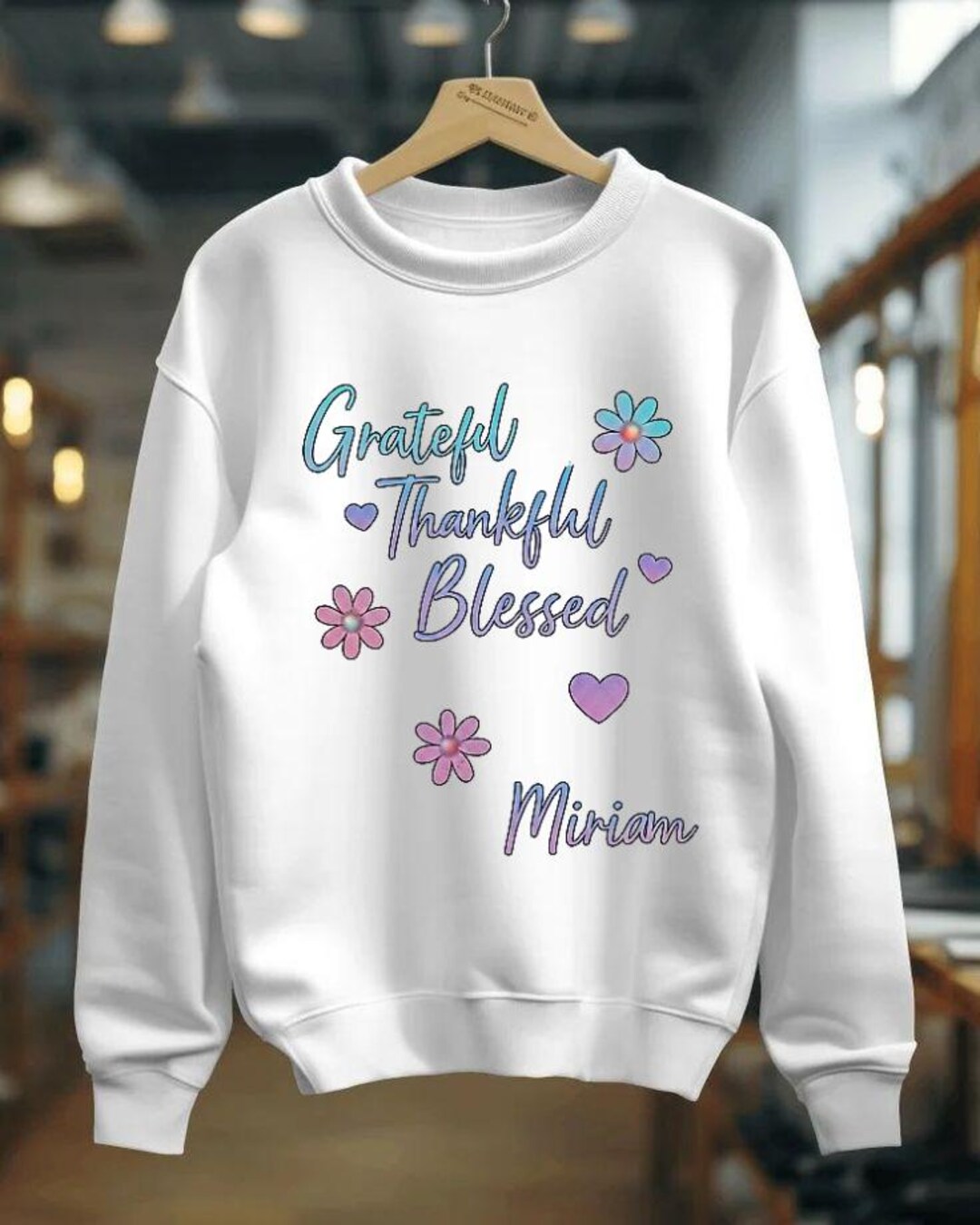 Grateful Thankful Blessed Personalized Name PNG | Floral Heart Quote ...