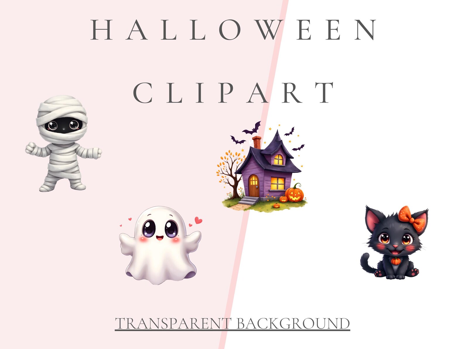 Halloween Clipart, Cute Ghosts, Pumpkins, Bats Spooky Digital Stickers ...