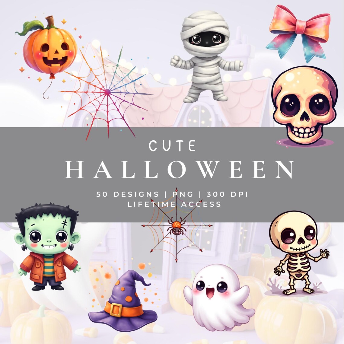Halloween Clipart, Cute Ghosts, Pumpkins, Bats Spooky Digital Stickers ...
