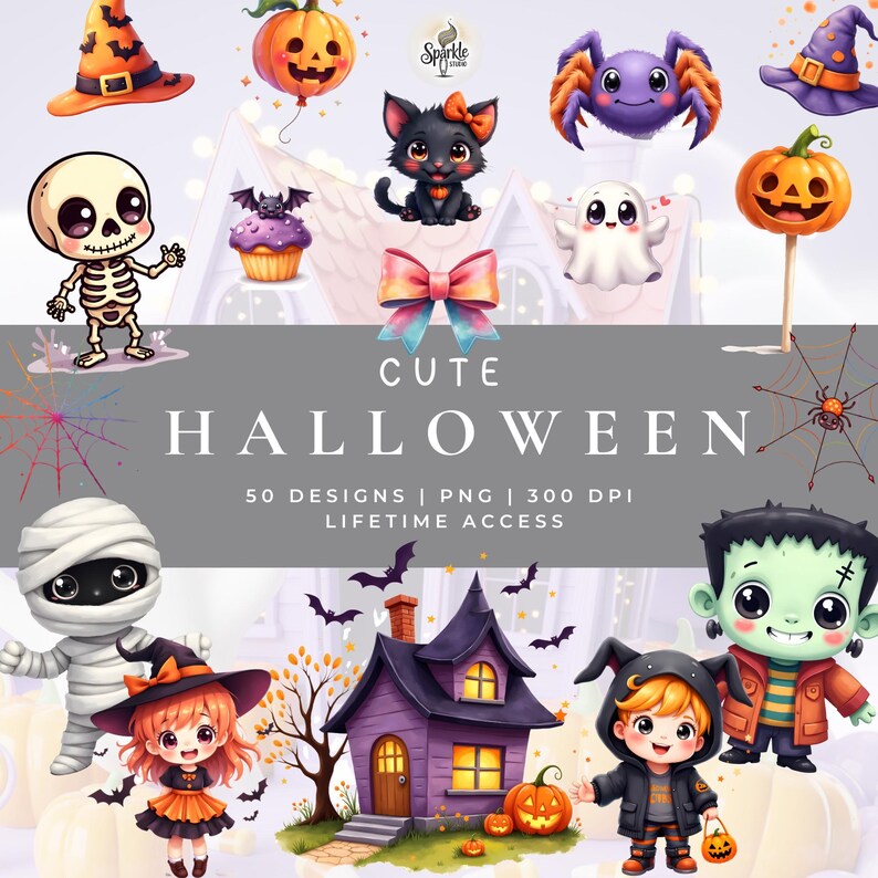 Halloween Clipart, Cute Ghosts, Pumpkins, Bats Spooky Digital Stickers ...