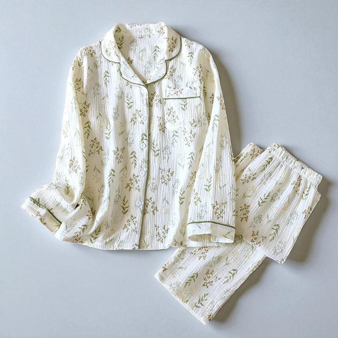 Floral Cotton Pajama Set: Women's Cozy Winter Loungewear - Etsy