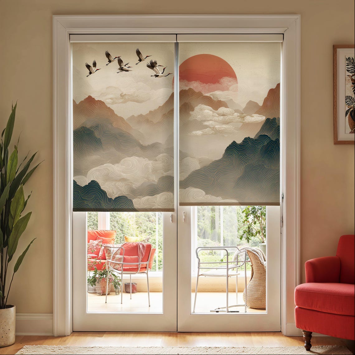 Japanese Birds and Chinoiserie Blackout Roller Blind: Custom Printed ...