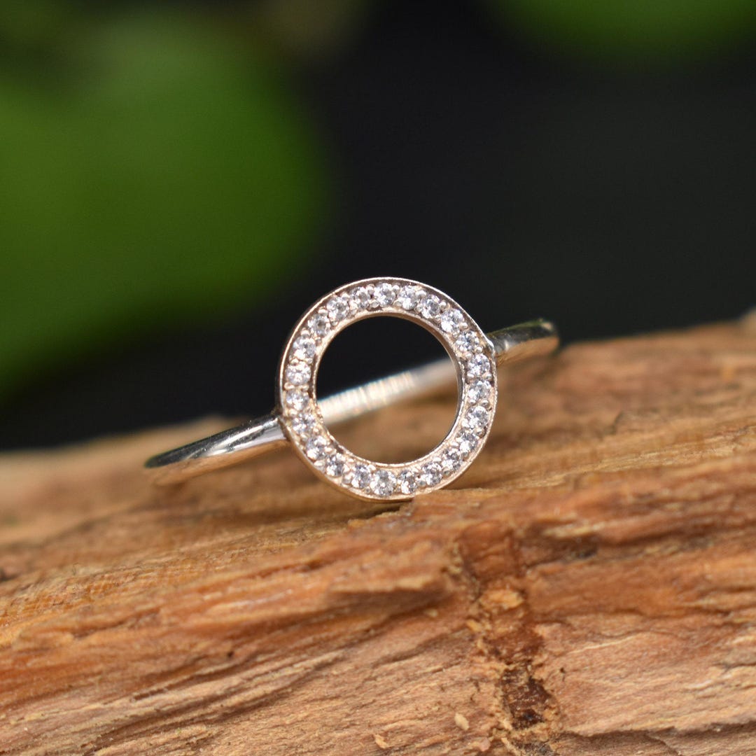 Cubic Zirconia Open Circle Ring | Sterling Silver Halo Ring - Etsy