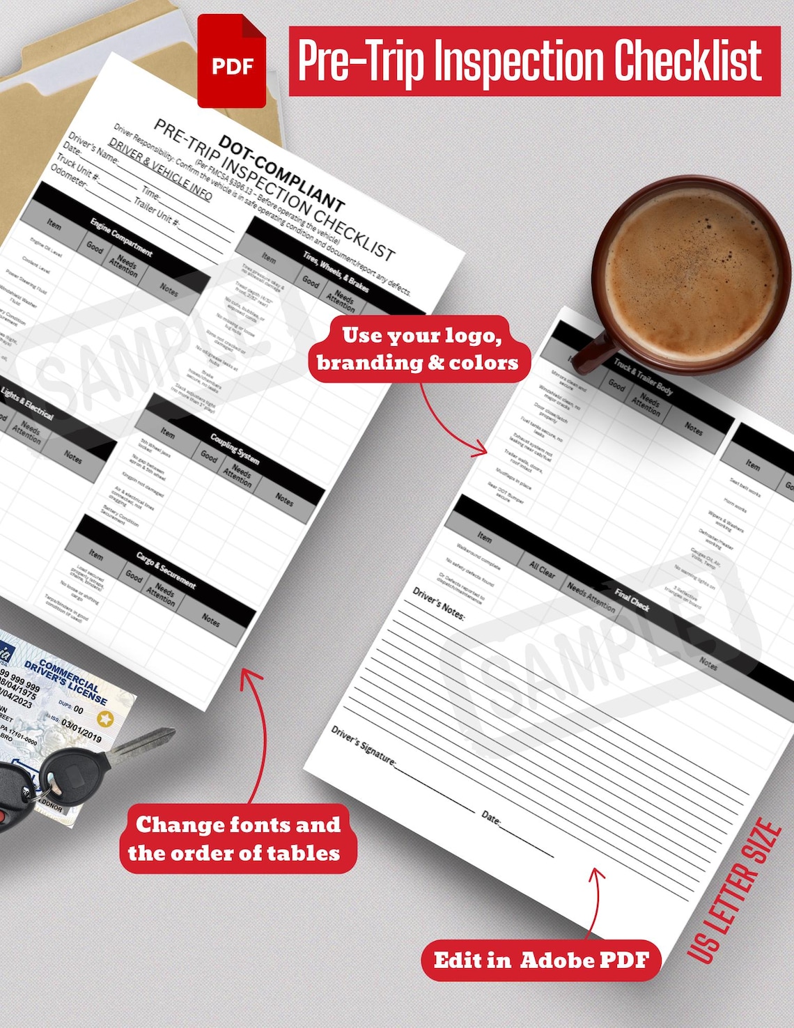 DOT Pre-trip Inspection Checklist PDF | Printable Truck Driver Safety ...