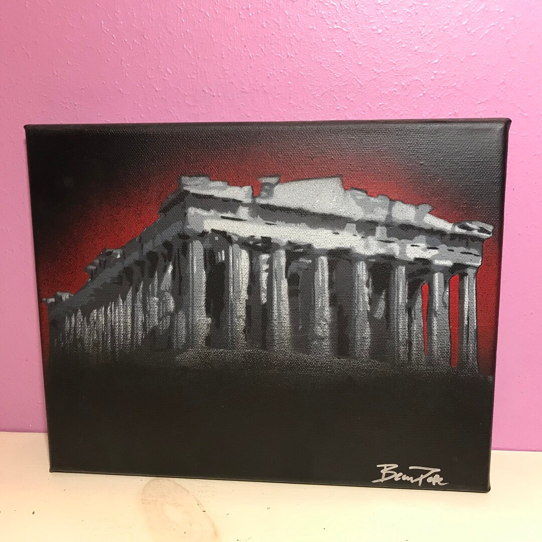 Original Stencil Painting of the Parthenon by Beau Pope Grayscale With ...