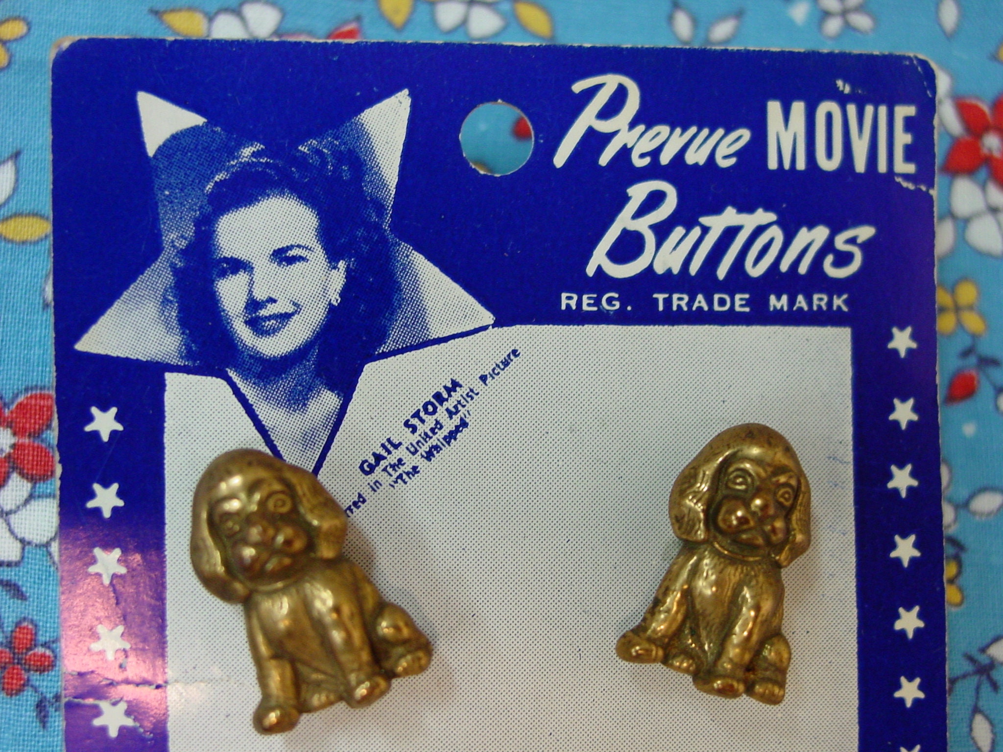 Vintage Realistic Buttons on Original Prevue Movie Card With Gail Storm ...