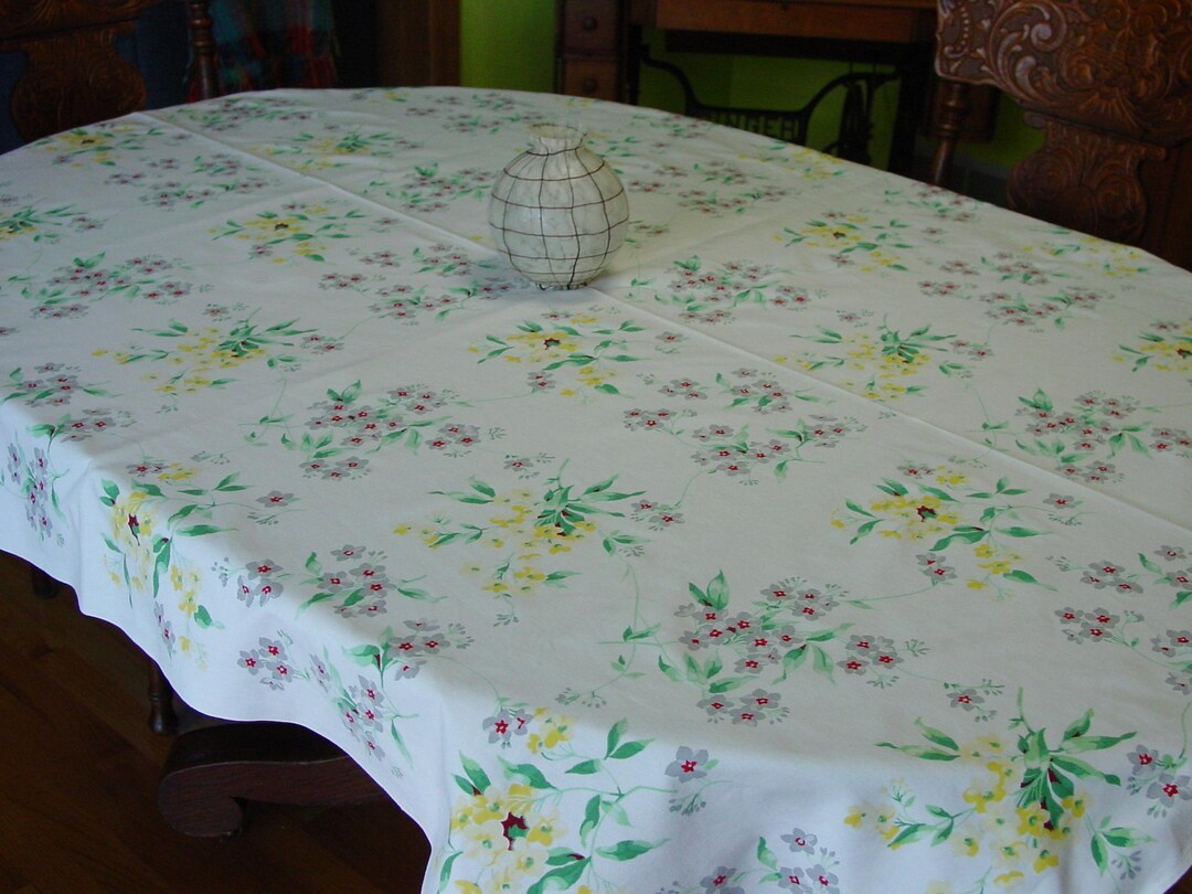 Beautiful Vintage Wilendur Tablecloth "phlox" 54 X 64" Yellow and Grey ...