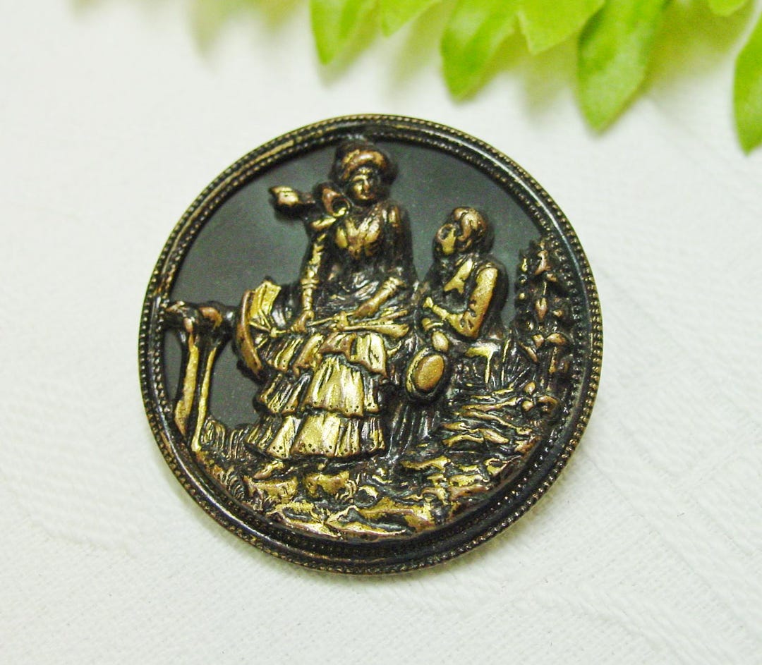 Antique Metal Picture Button 1 5/8" Couple, Lady Has Parasol - Etsy